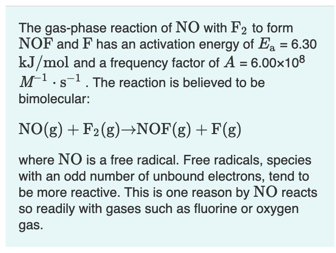 Solved = The gas-phase reaction of NO with F2 to form NOF | Chegg.com