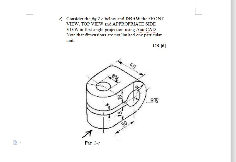 Solved c) Consider the fig. 2-c below and DRAW the FRONT | Chegg.com