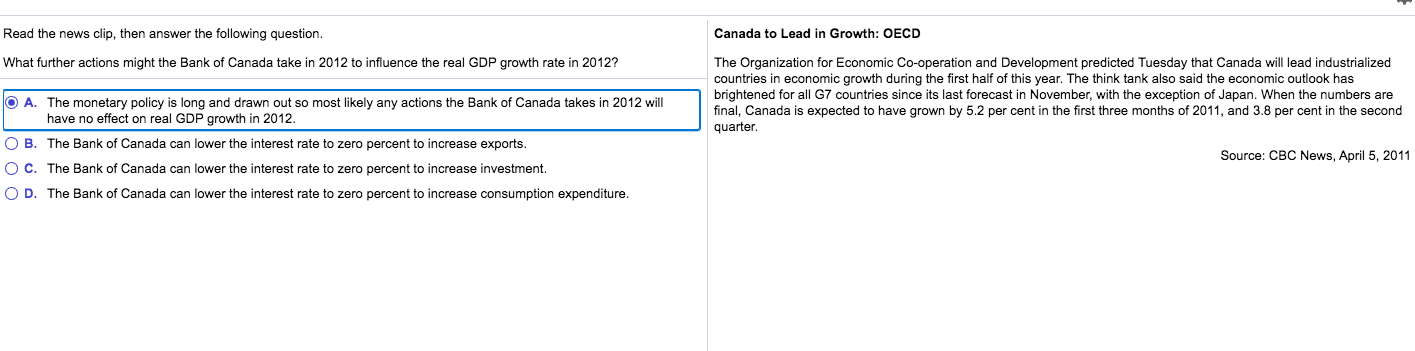 Solved Canada to Lead in Growth: OECD Read the news clip, | Chegg.com