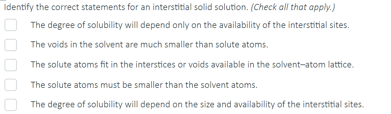 Solved dentify the correct statements for an interstitial | Chegg.com