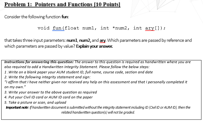 Solved Problem 1: Pointers and Functions (10 Points Consider | Chegg.com