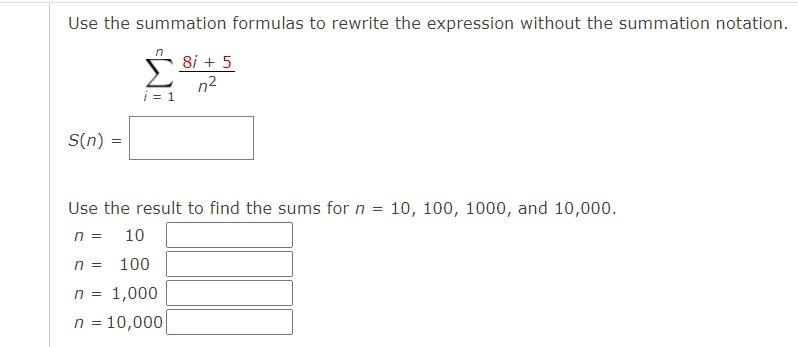 Solved Use the summation formulas to rewrite the expression | Chegg.com