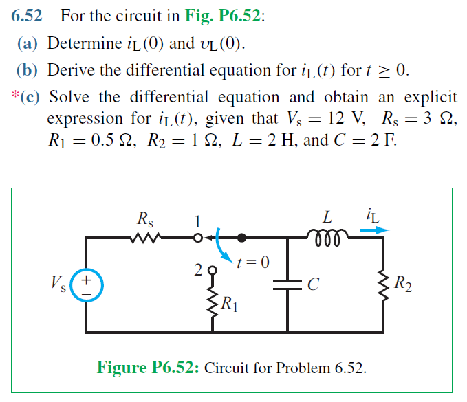 Solved 6.52 For the circuit in Fig. P6.52: (a) Determine iL | Chegg.com