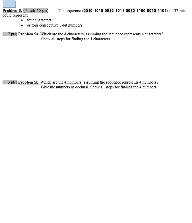 Solved Problem 5. (Total: 10 pts) The sequence (0010 1010 | Chegg.com