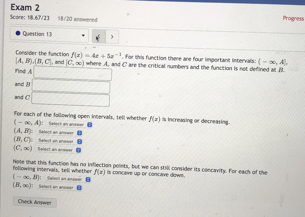 Solved Consider the function f(x)=4x+5x−1. For this function | Chegg.com