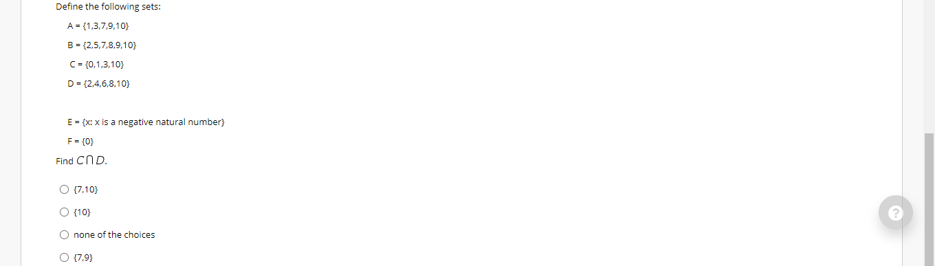 Solved Define the following sets: A = {1,3,7,9,10} B = | Chegg.com