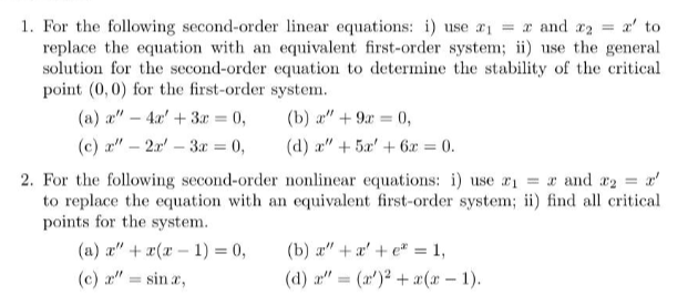 Solved 1. For the following second-order linear equations ) | Chegg.com