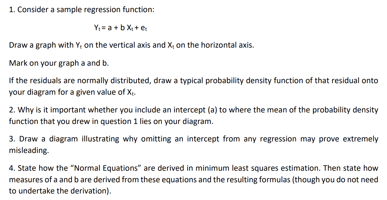 1. Consider a sample regression function: Y+= a + b | Chegg.com