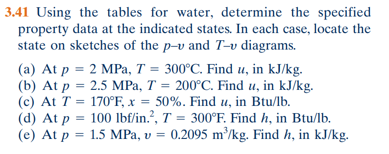 Solved 3.41 Using the tables for water, determine the | Chegg.com
