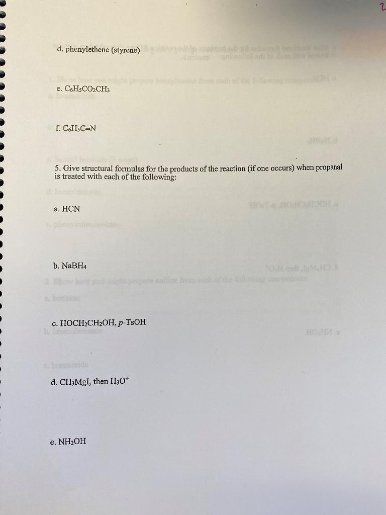 Solved d. phenylethene (styrene) e. C6H5CO2CH3 f. C6H5C≡N 5. | Chegg.com