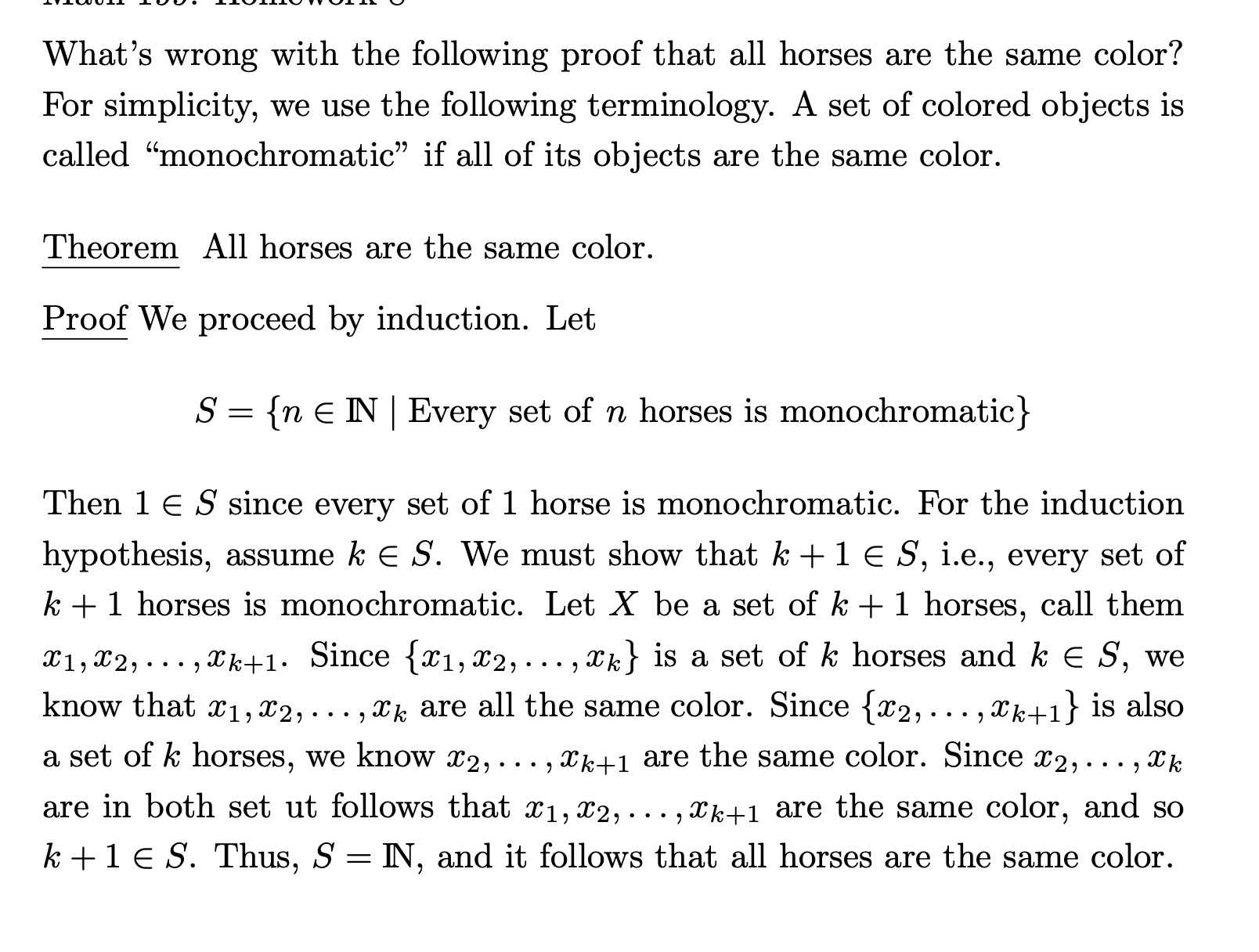 Solved What's wrong with the following proof that all horses | Chegg.com