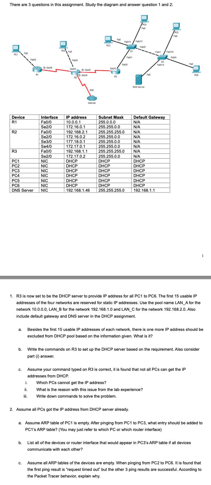 Solved R3 ﻿is now set to be the DHCP server to provide IP | Chegg.com
