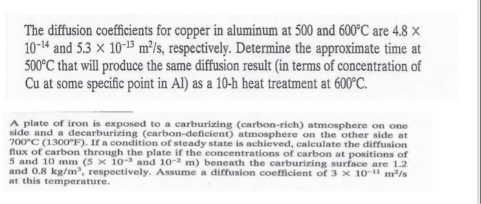 Solved The diffusion coefficients for copper in aluminum at | Chegg.com