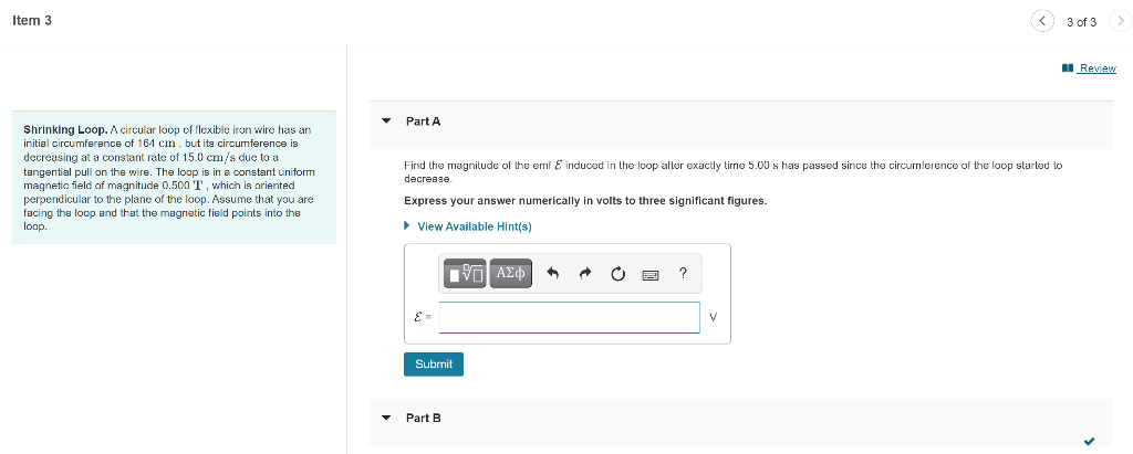 Solved Item 3 | Review Part A Shrinking Loop. A | Chegg.com