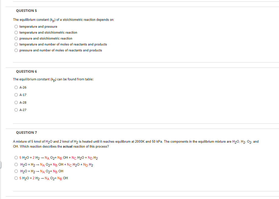Solved The equilibrium constant (kp) of a stoichiometric | Chegg.com