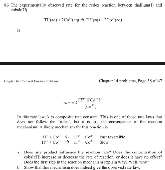 Solved 86. The experimentally observed rate for the redox | Chegg.com