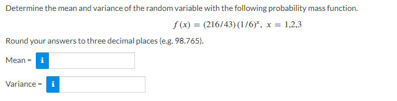 Solved Determine the mean and variance of the random | Chegg.com