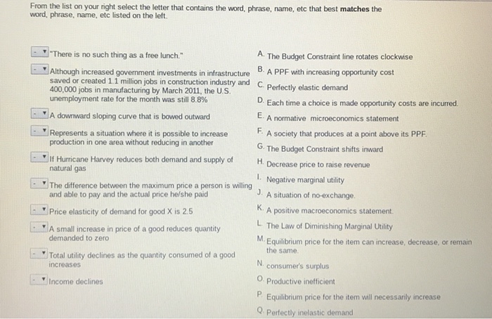 Solved From the list on your right select the letter that | Chegg.com