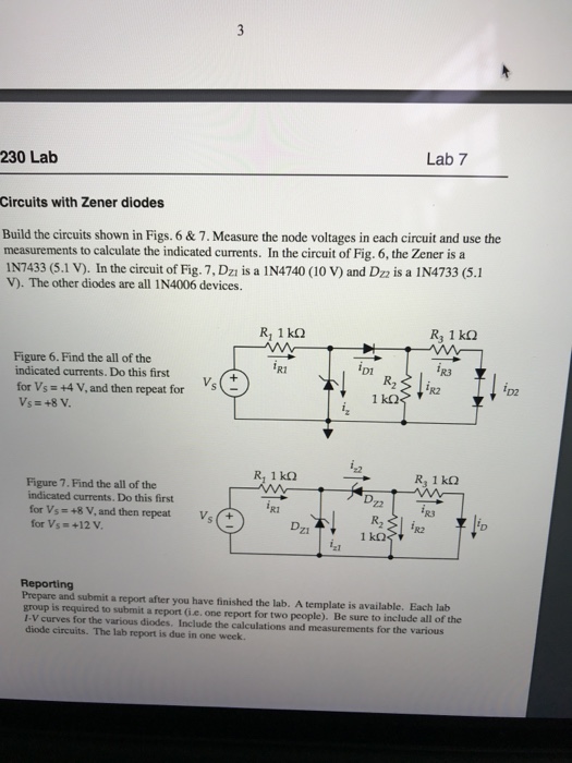 Solved Lab 7 230 Lab Circuits with Zener diodes Build the | Chegg.com