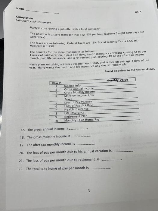 Solved Completion Complete each statement. Harry is | Chegg.com