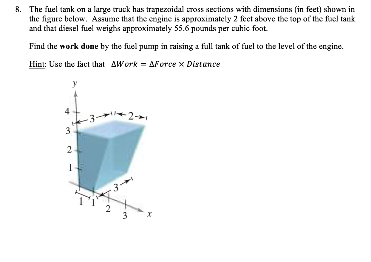Solved The fuel tank on a large truck has trapezoidal cross | Chegg.com