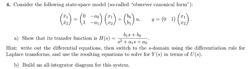 Solved 4. Consider the following state-space model | Chegg.com