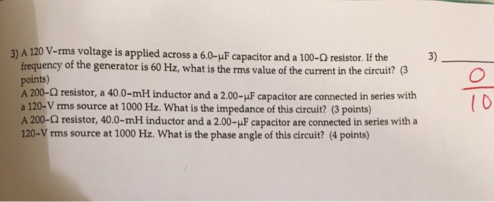 Solved A 120 V-rms Voltage is applied across a 6.0-mu F | Chegg.com
