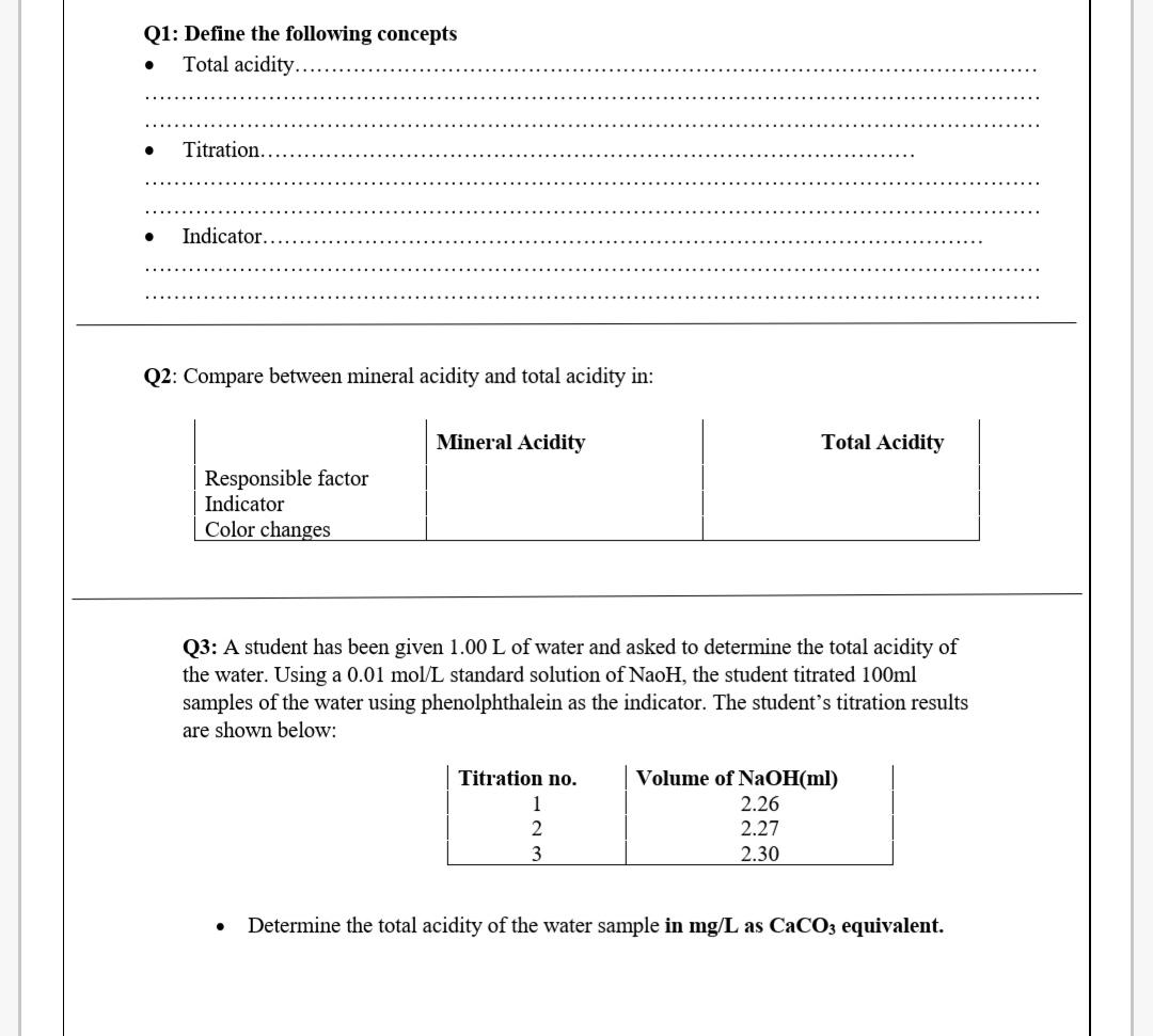 Solved Q1: Define the following concepts Total acidity.. | Chegg.com