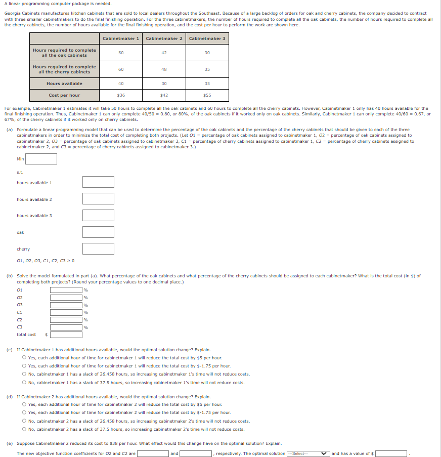 Solved A linear programming computer package is needed.the | Chegg.com