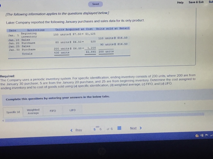 Solved Help Save & Exit Sub Saved The following information | Chegg.com