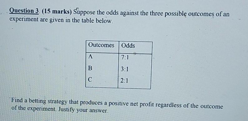 Solved Question 3. (15 marks) Suppose the odds against the | Chegg.com