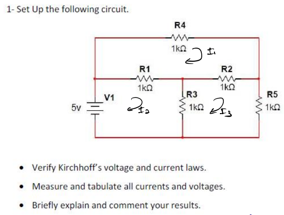 Solved 1- Set Up the following circuit. - Verify Kirchhoff's | Chegg.com