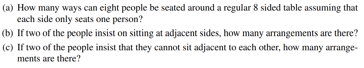 Solved (a) How many ways can eight people be seated around a | Chegg.com