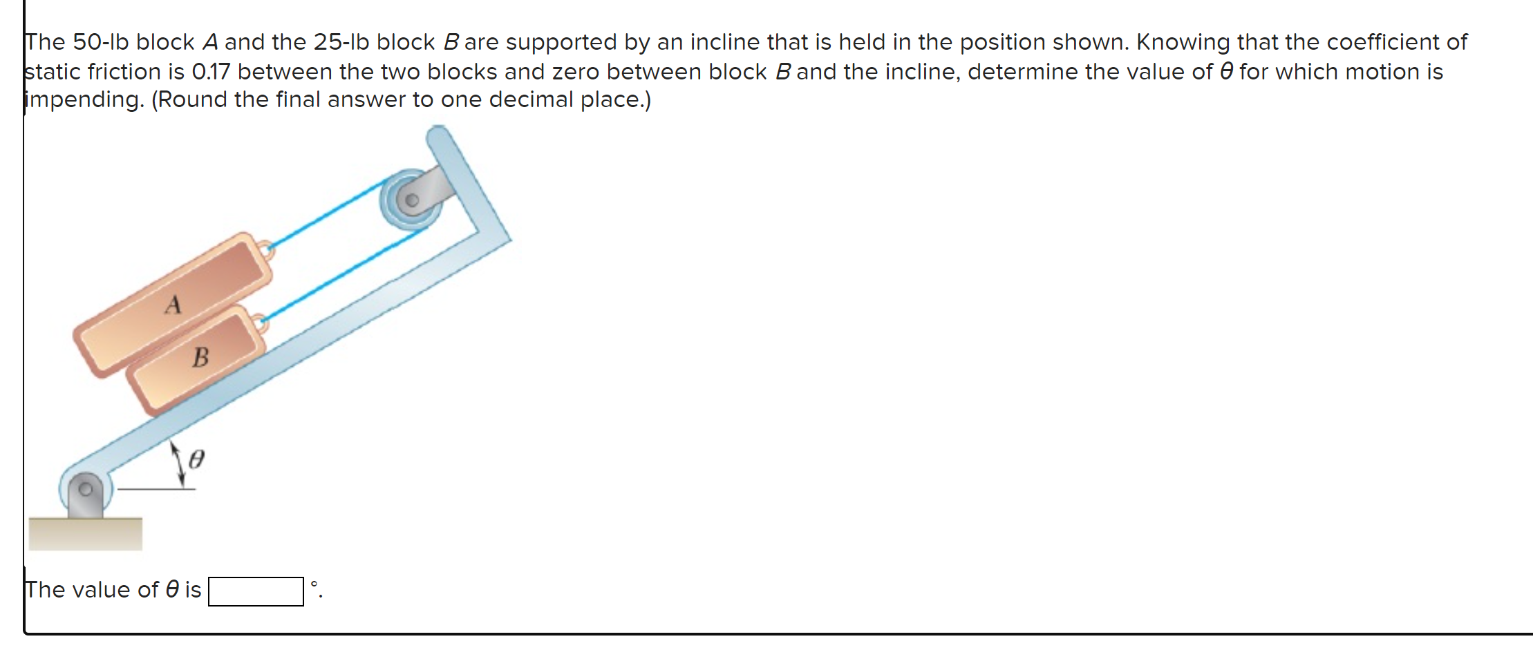 Solved The 50-lb block A and the 25 -lb block B are | Chegg.com