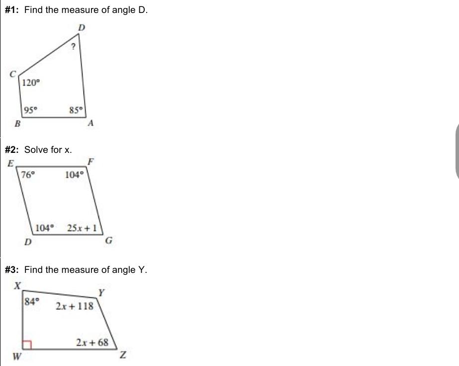 Solved \#1: Find the measure of angle D. \#2: Solve for x. | Chegg.com