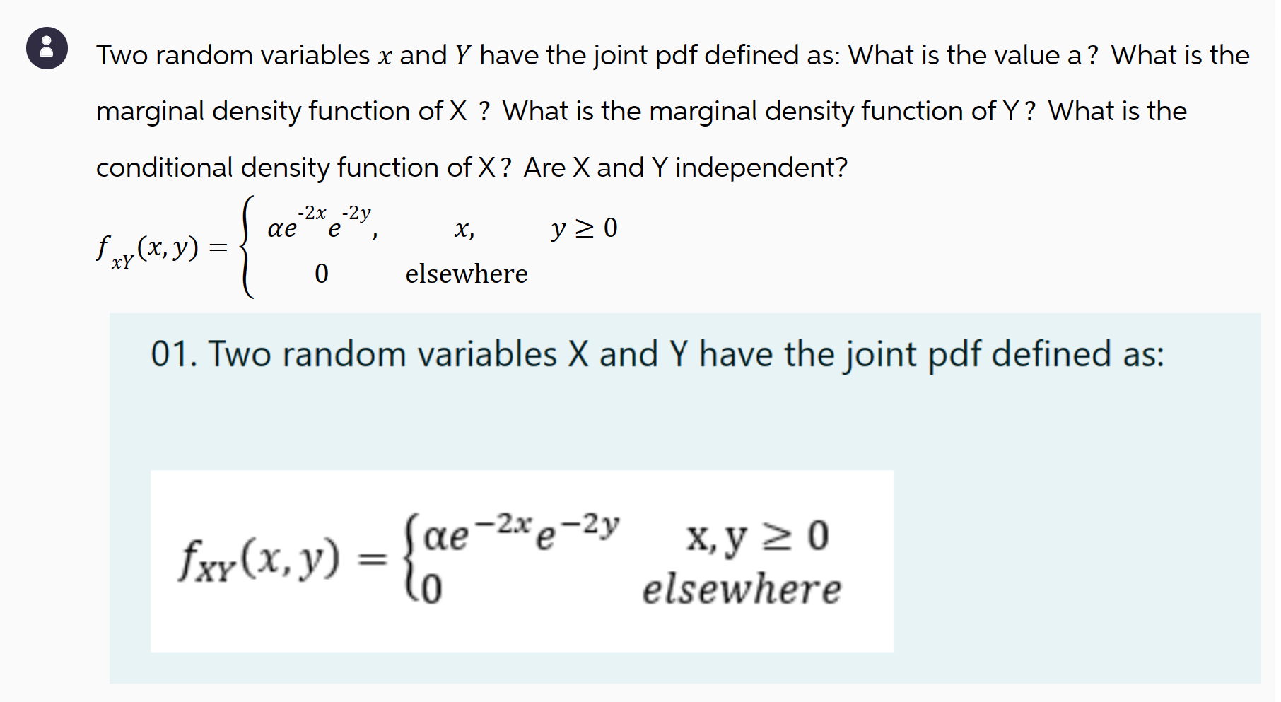 Solved (8) ﻿Two random variables x ﻿and Y ﻿have the joint | Chegg.com