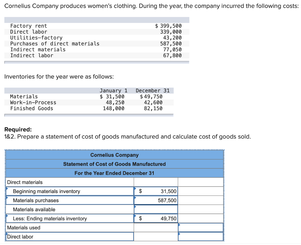 Solved Cornelius Company produces women's clothing. During | Chegg.com