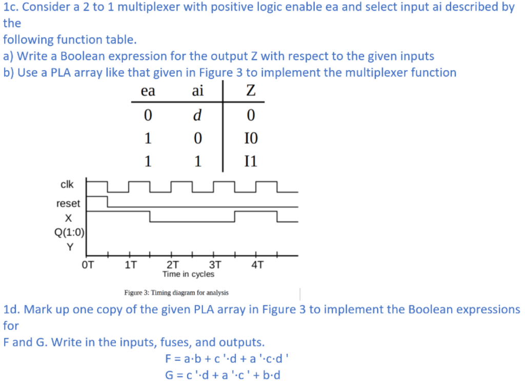 Solved 1c. Consider a 2 to 1 multiplexer with positive logic | Chegg.com