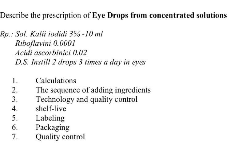 Describe the prescription of Eye Drops from | Chegg.com