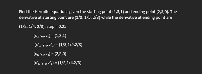 Solved Find the Hermite equations given the starting point | Chegg.com