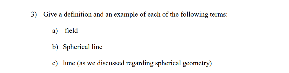 Solved 3) Give a definition and an example of each of the | Chegg.com