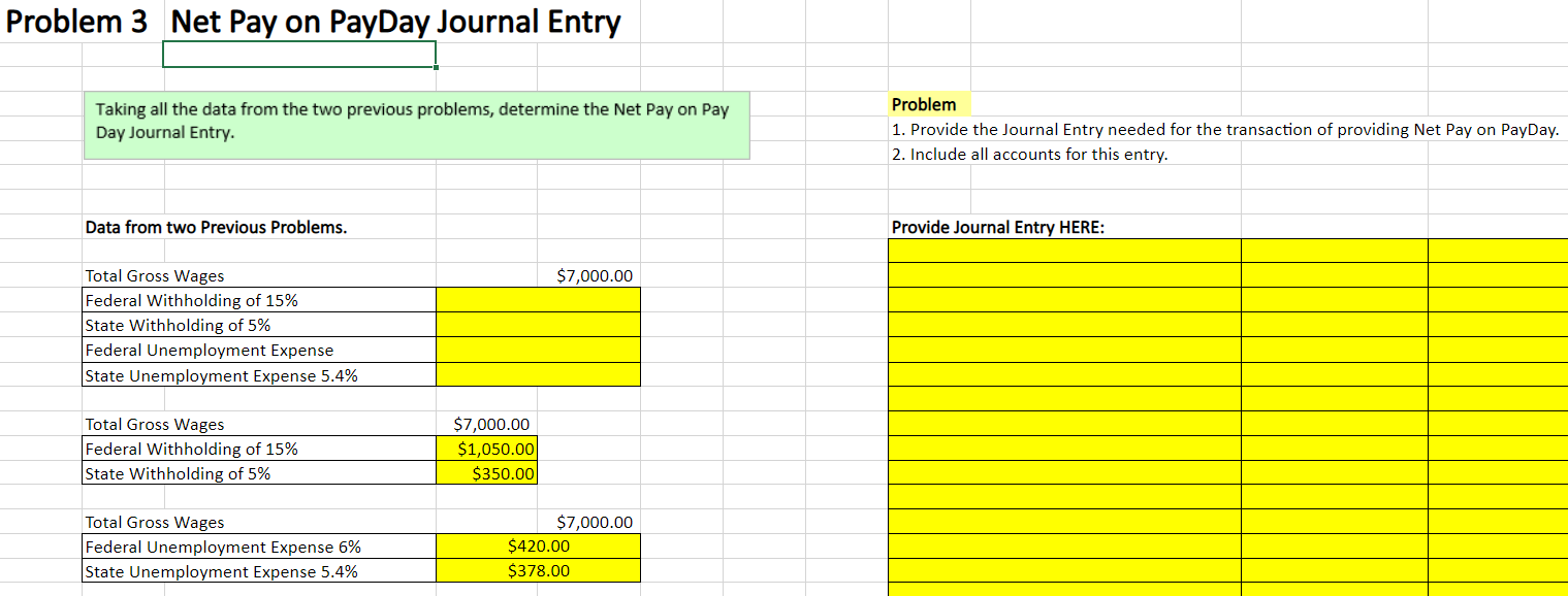 Solved Problem 3 Net Pay on PayDay Journal Entry Taking all | Chegg.com