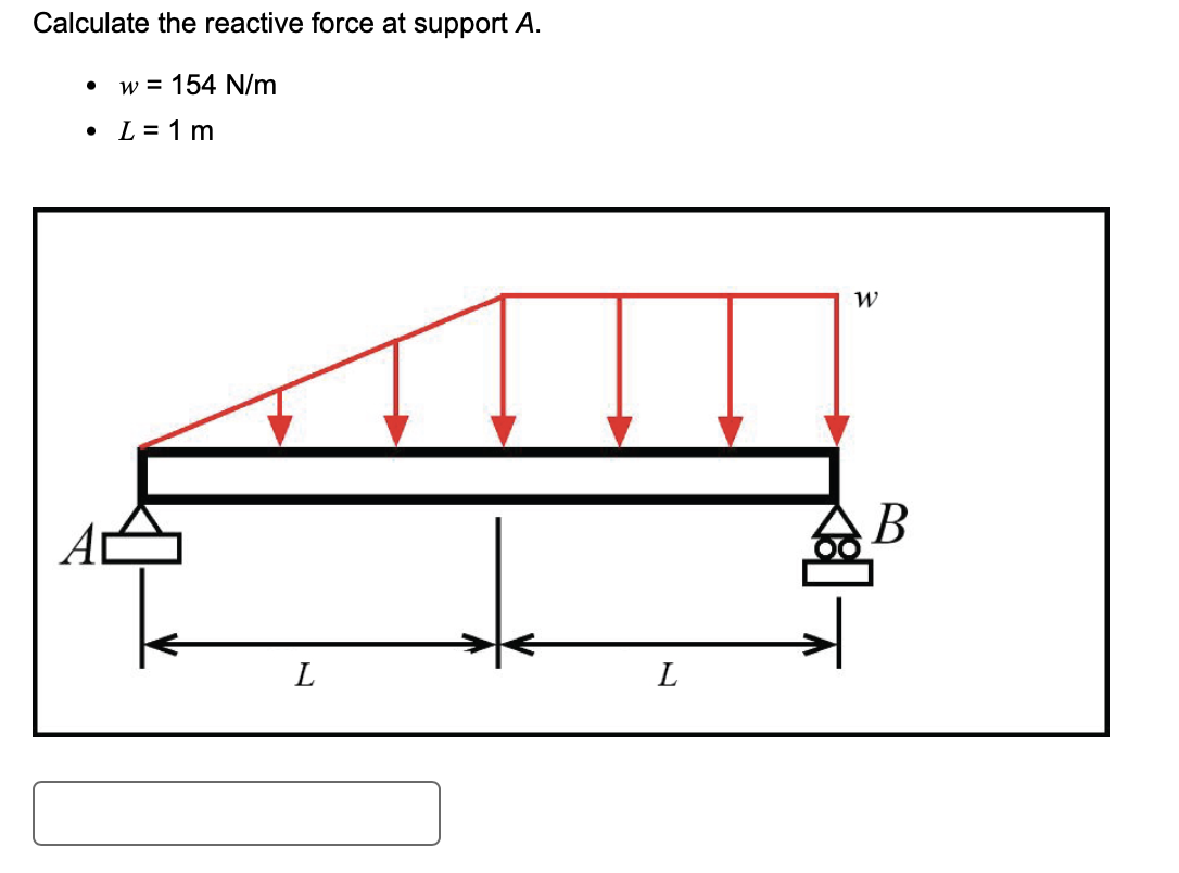 Solved Calculate the reactive force at support A.w=154NmL=1m | Chegg.com