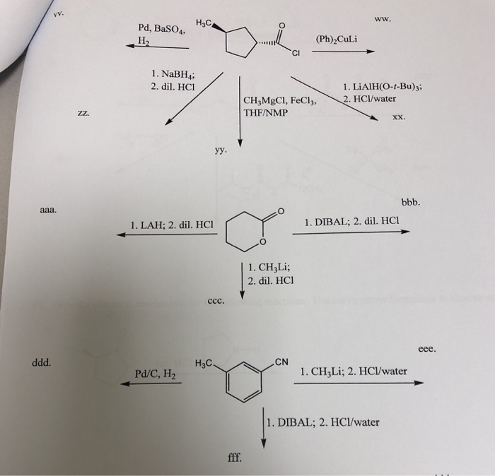 Solved H3C Pd, BaSO4 H2 (Ph)2CuLi I1 Cl 1. NaBH4 2. dil. HCI | Chegg.com