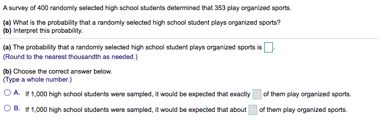 Solved A survey of 400 randomly selected high school | Chegg.com