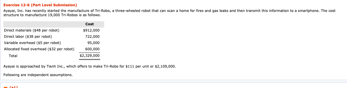Solved Exercise 12-6 (Part Level Submission) Ayayai, Inc. | Chegg.com