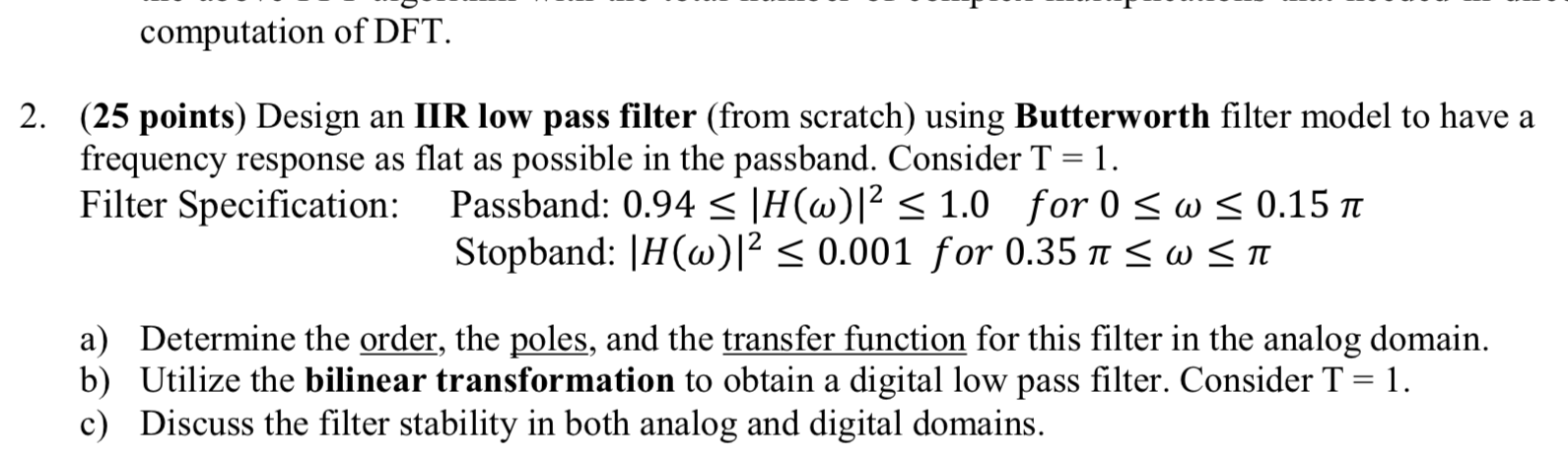 Solved (25 points) Design an IIR low pass filter (from | Chegg.com