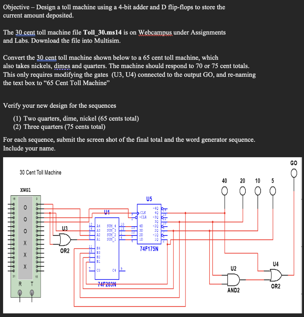 Solved Objective - Design a toll machine using a 4-bit adder | Chegg.com