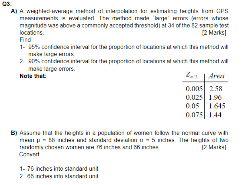 Solved Q3: A) A weighted-average method of interpolation for | Chegg.com