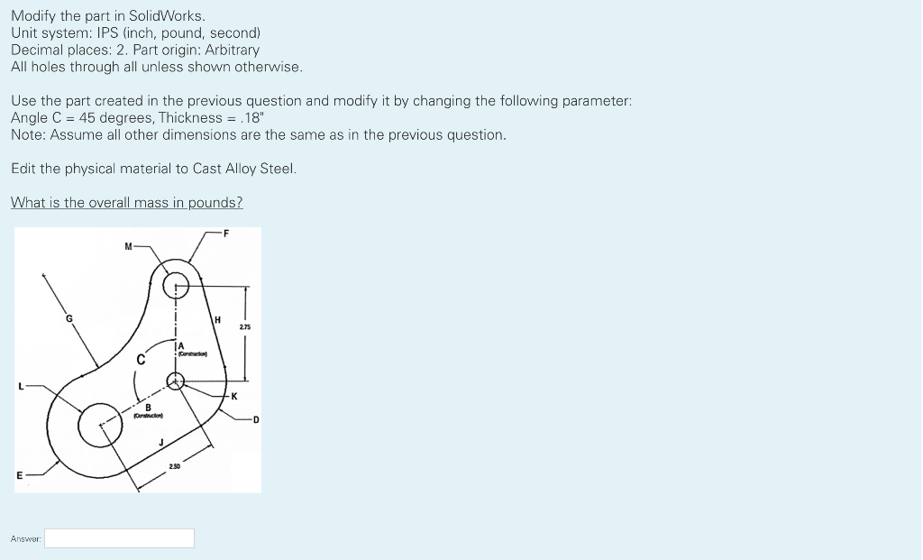 Solved Build the Spacer Plate part in SolidWorks. Unit | Chegg.com